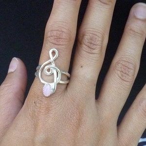 Sterling Silver Music Note Ring With Pink Stone - Etsy