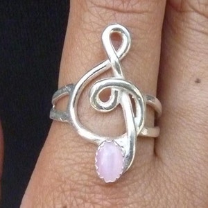 Sterling Silver Music Note Ring With Pink Stone - Etsy