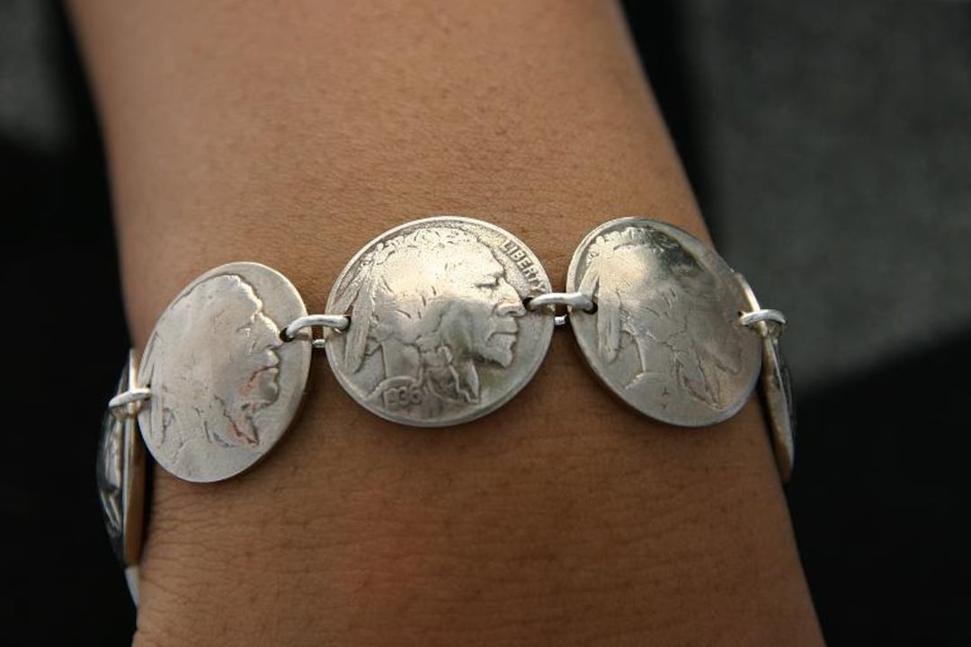 Coin Jewelry Vintage Buffalo Nickle Coin Bracelet Sterling Silver Links ...