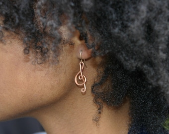 Handcrafted Copper Music Note Earrings Classic Treble Clef | Etsy