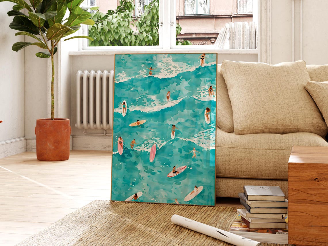 Surfing Art Print, Vibrant Ocean Wall Art, Beach Vibes Poster, Modern ...