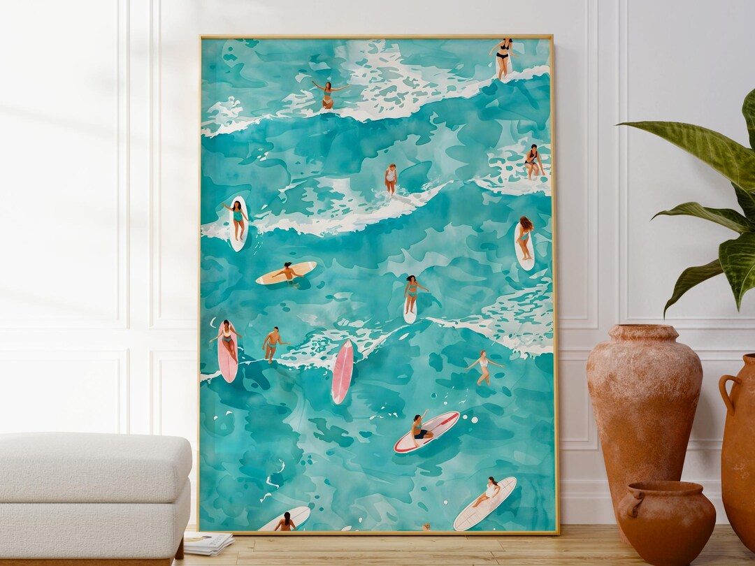 Surfing Art Print, Vibrant Ocean Wall Art, Beach Vibes Poster, Modern ...
