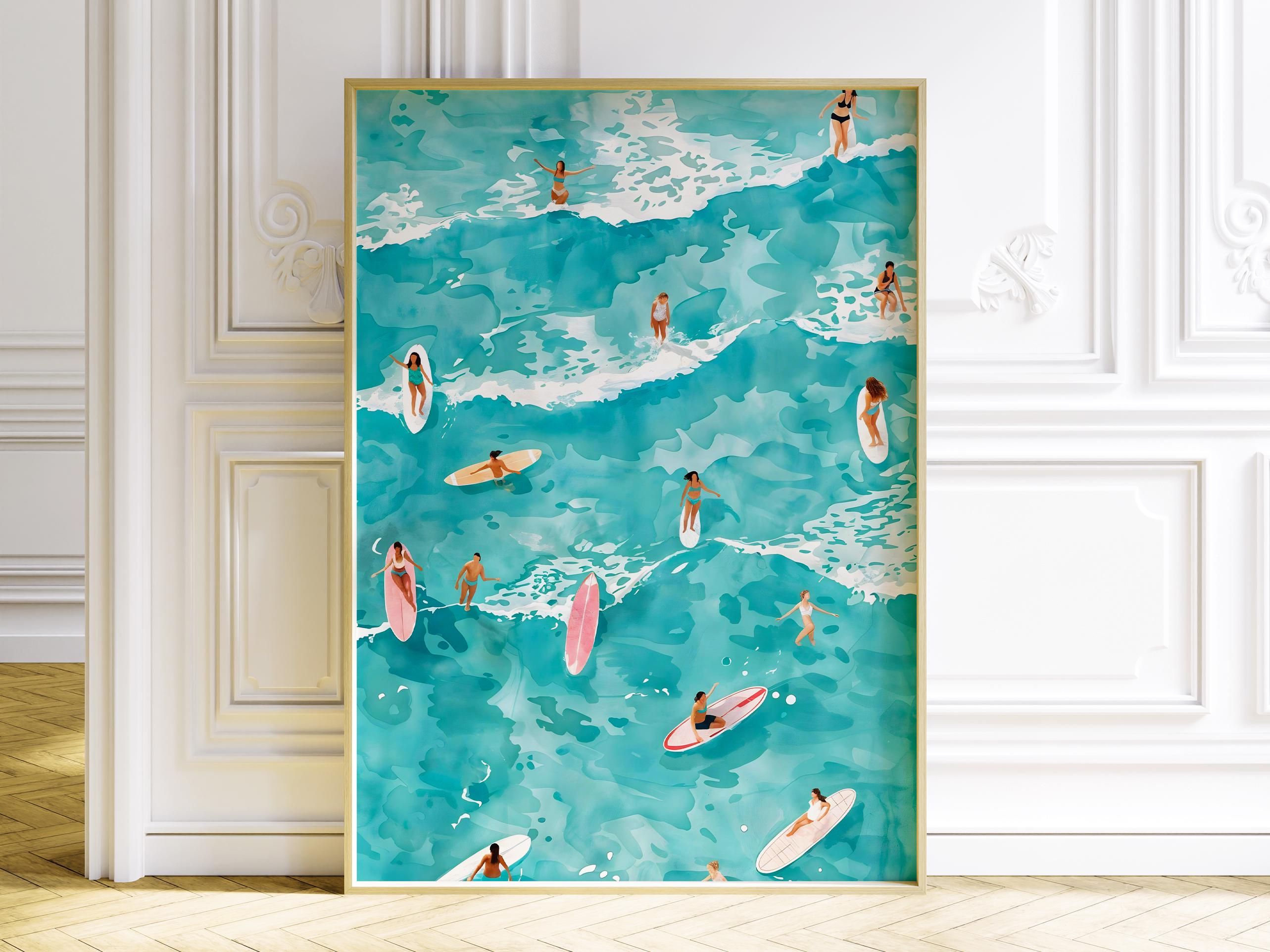 Surfing Art Print, Vibrant Ocean Wall Art, Beach Vibes Poster, Modern ...