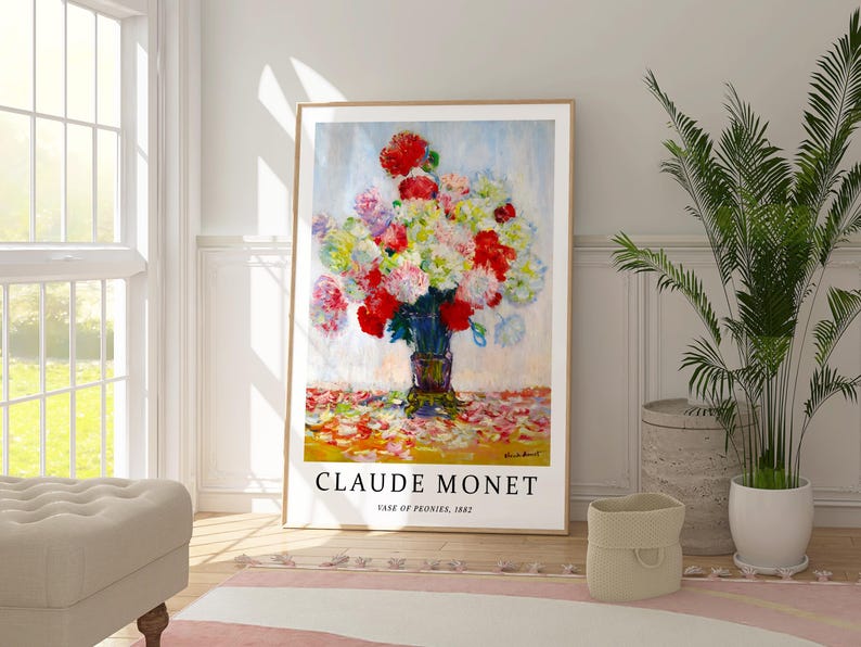 Claude Monet Vase of Peonies Floral Print, Flower Bouquet Poster ...