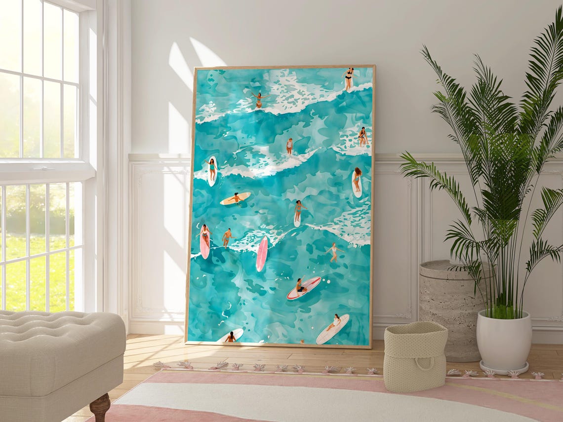Surfing Art Print, Vibrant Ocean Wall Art, Beach Vibes Poster, Modern ...