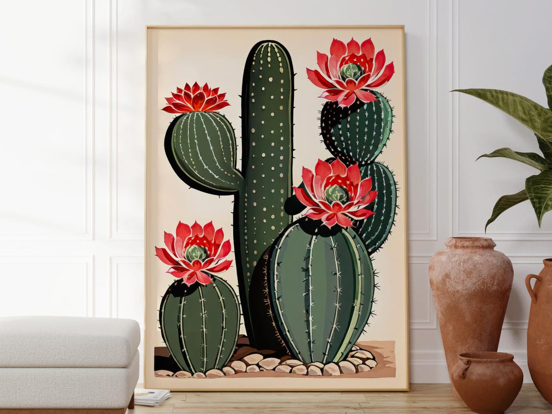 Cactus Print, Desert Cacti Poster, El Maestro Style Artwork, Botanical ...