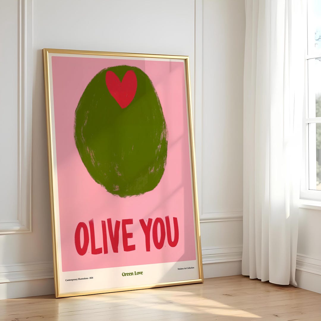 Olive You Print – Cute Pun Wall Art, Minimalist Kitchen Poster, Playful ...