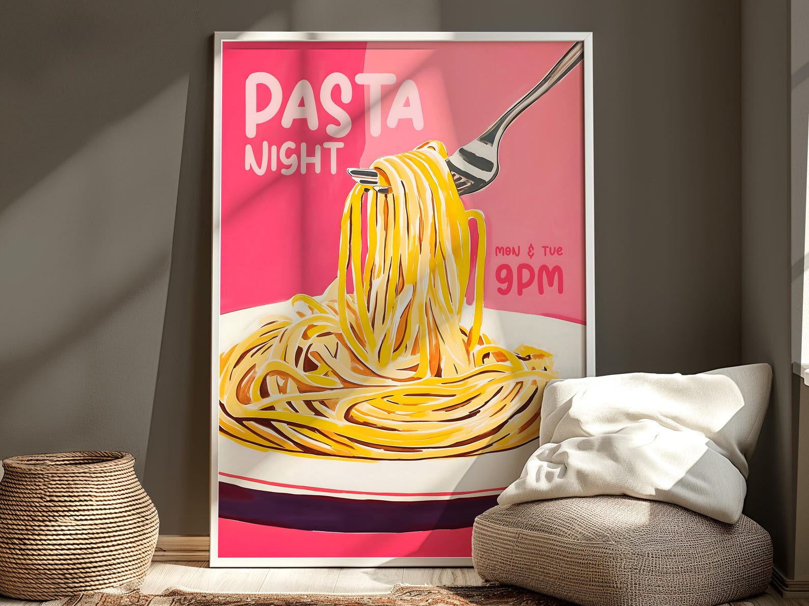 Pasta Night Vintage Food Poster, Fun Modern Illustration, Kitchen Wall ...