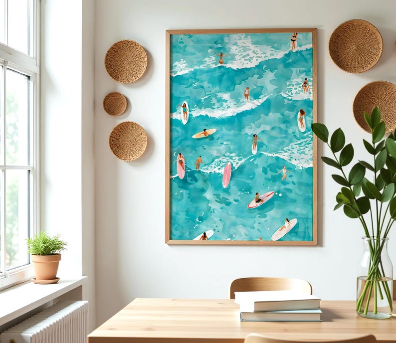 Surfing Art Print, Vibrant Ocean Wall Art, Beach Vibes Poster, Modern ...