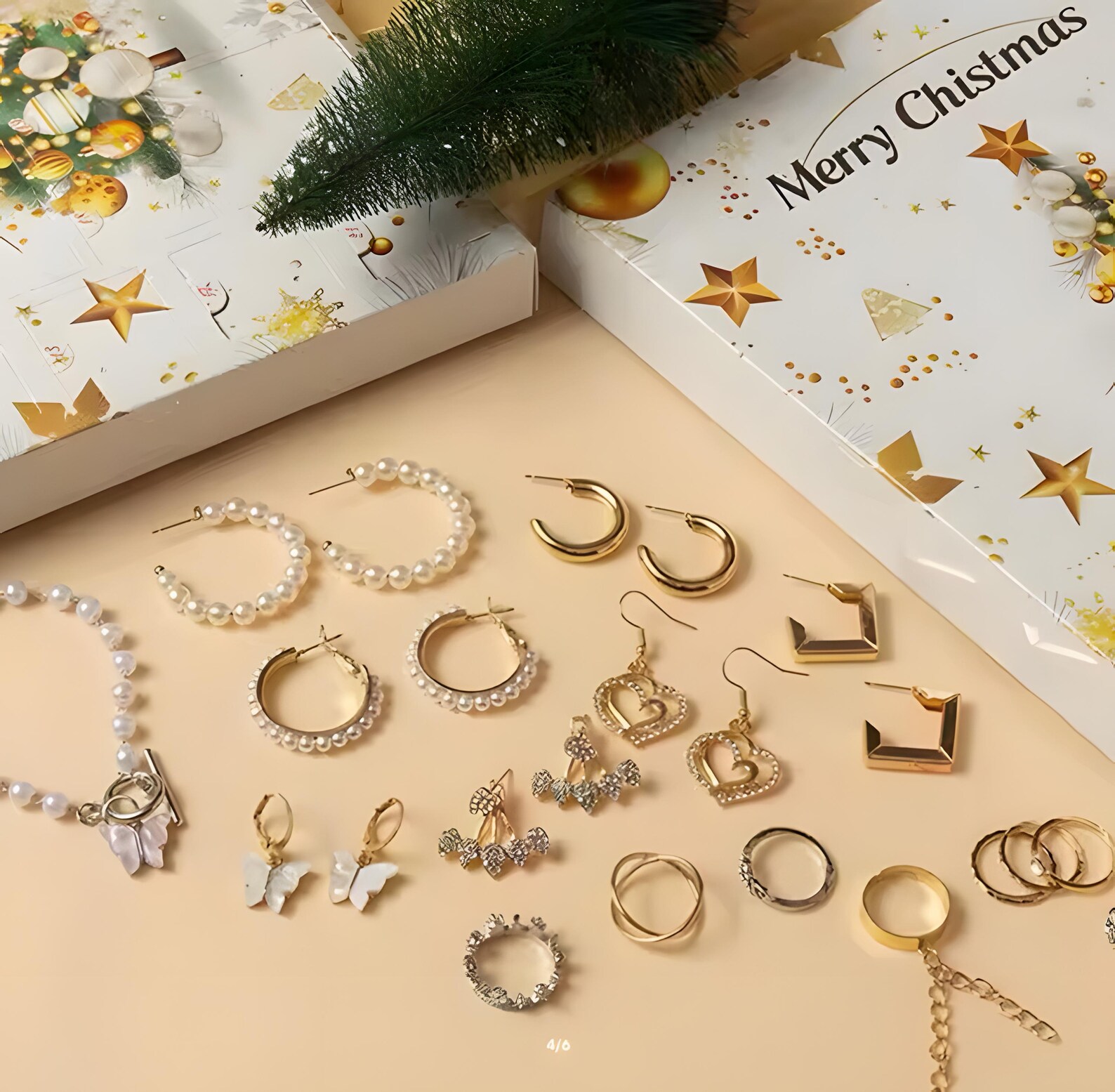 Festive 2024 Christmas Advent Calendar Jewelry Box: 8 Earrings, 6 Rings ...