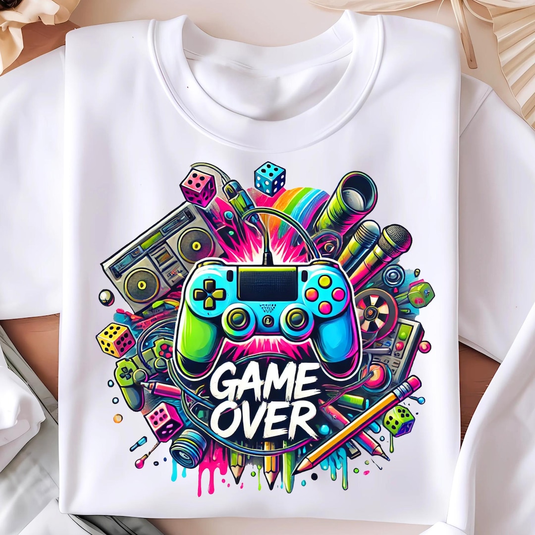 Vibrant Game Over PNG, Gaming Controller Graffiti Sublimation Design ...