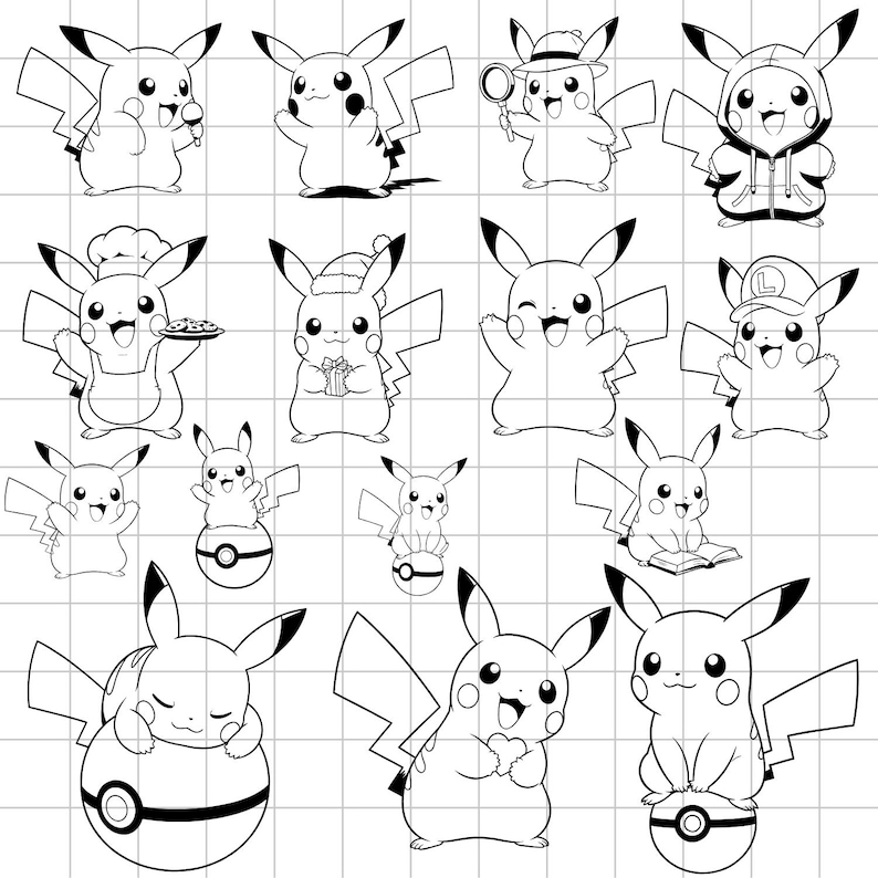 Pikachu Svg Bundle, Pokemon Svg, Pikachu Outline, Pokemon Layered Svg ...