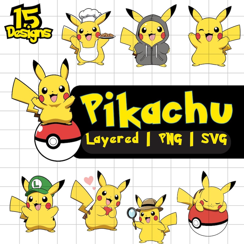 Pikachu Svg Bundle, Pokemon Svg, Pikachu Outline, Pokemon Layered Svg ...
