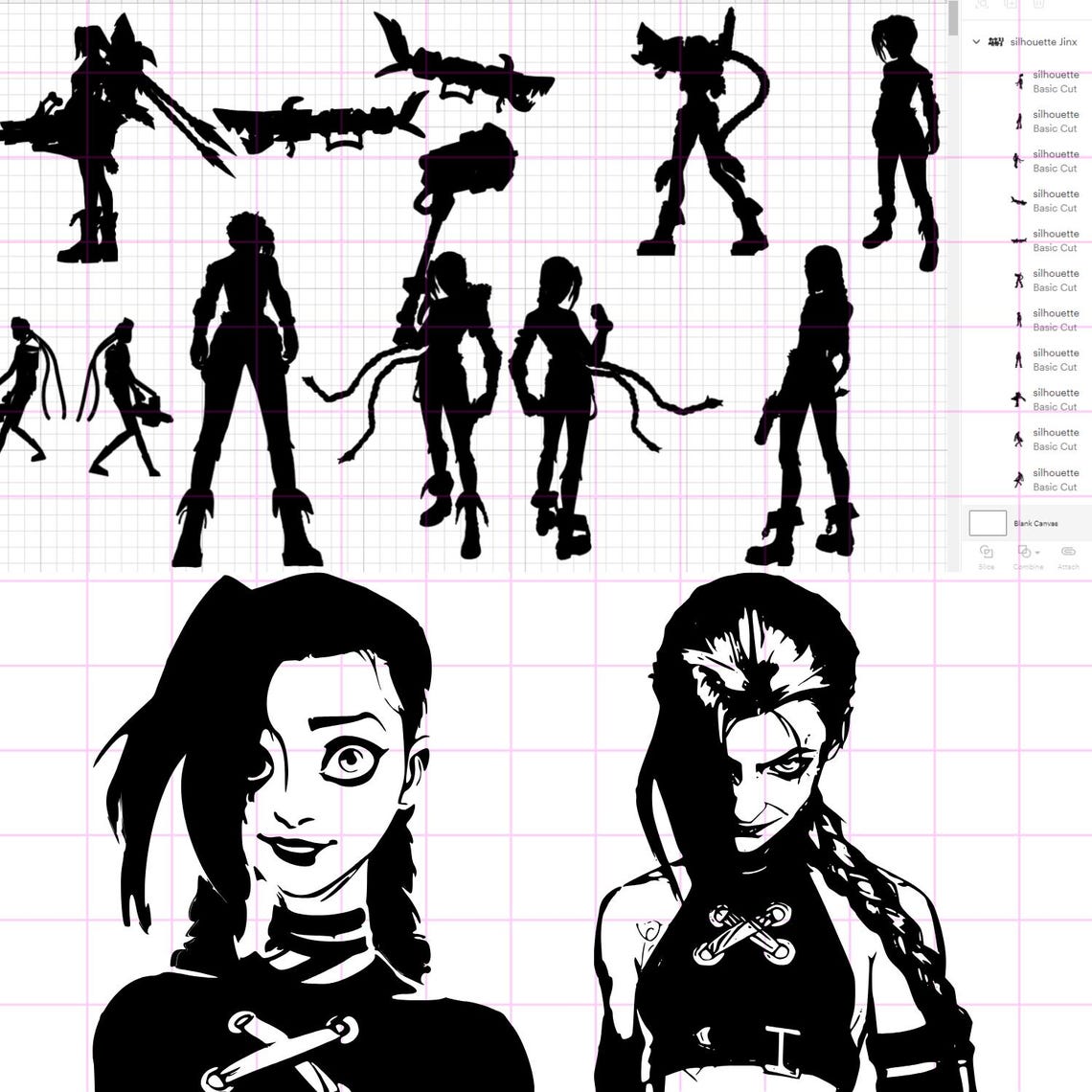 Lot Jinx SVG, Jinx des arcanes, svg League of Legends, silhouette Jinx ...
