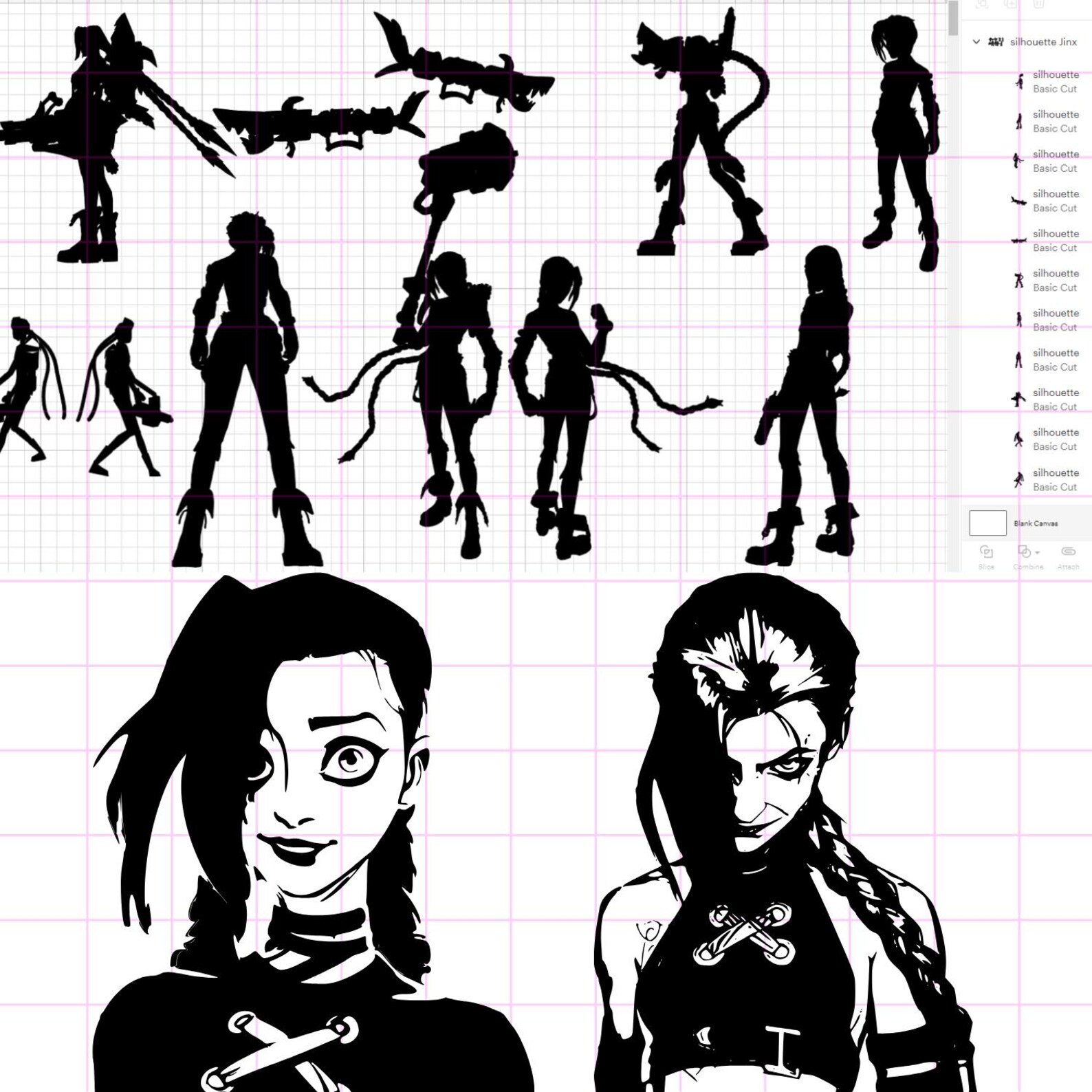 Lot Jinx SVG, Jinx des arcanes, svg League of Legends, silhouette Jinx ...