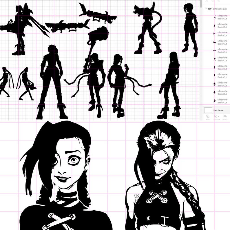 Lot Jinx SVG, Jinx des arcanes, svg League of Legends, silhouette Jinx, motif découpé en couches ...