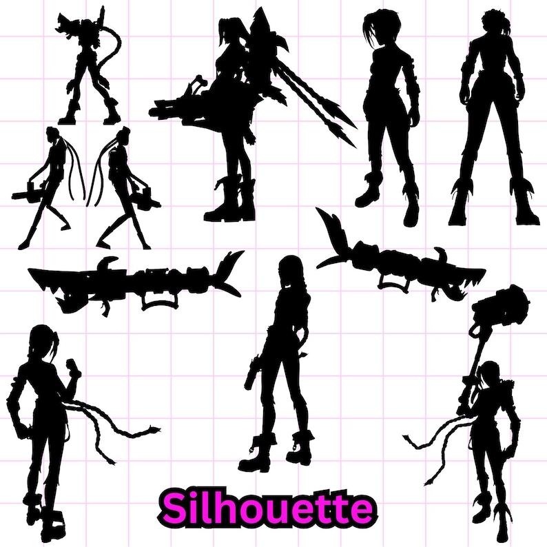 Lot Jinx SVG, Jinx des arcanes, svg League of Legends, silhouette Jinx ...