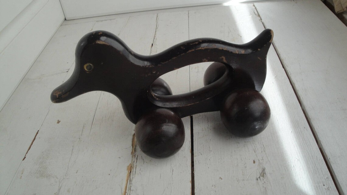 Vintage Wooden Duck on Wheels Toy - Etsy