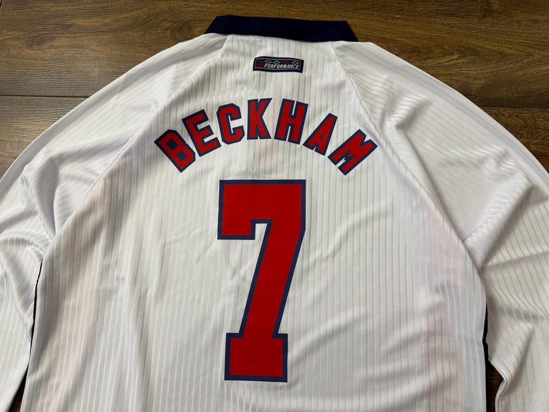 David Beckham 8 England Home Kit World Cup 1998 Soccer Shirt Football ...