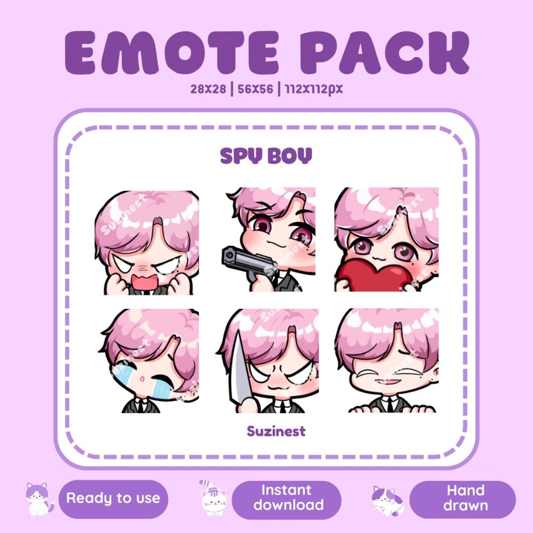 Twitch Emotes Pack 6 / Cute SPY BOY Pinky Hair / Adorable Emote - Funny ...