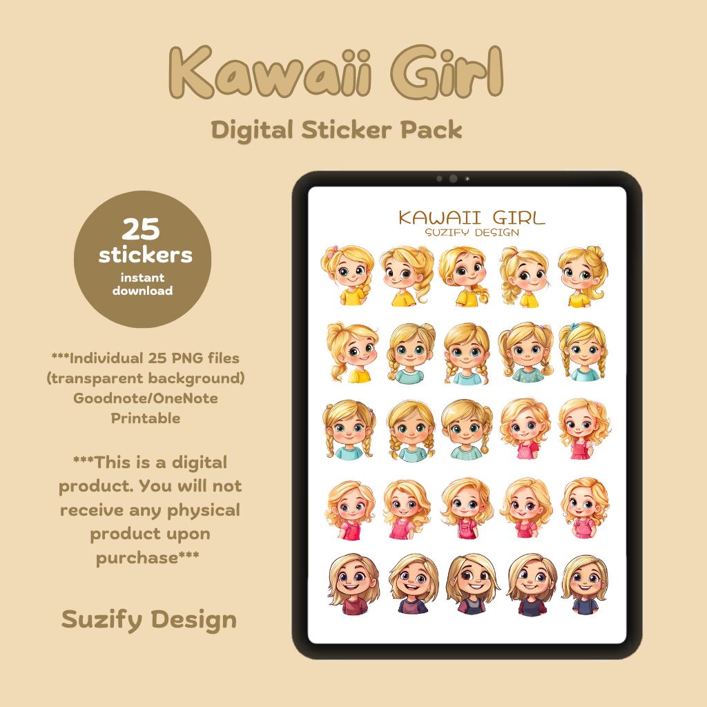 Cute Little Girl, Kawaii & Aesthetic, Digital Sticker Pack/goodnotes ...