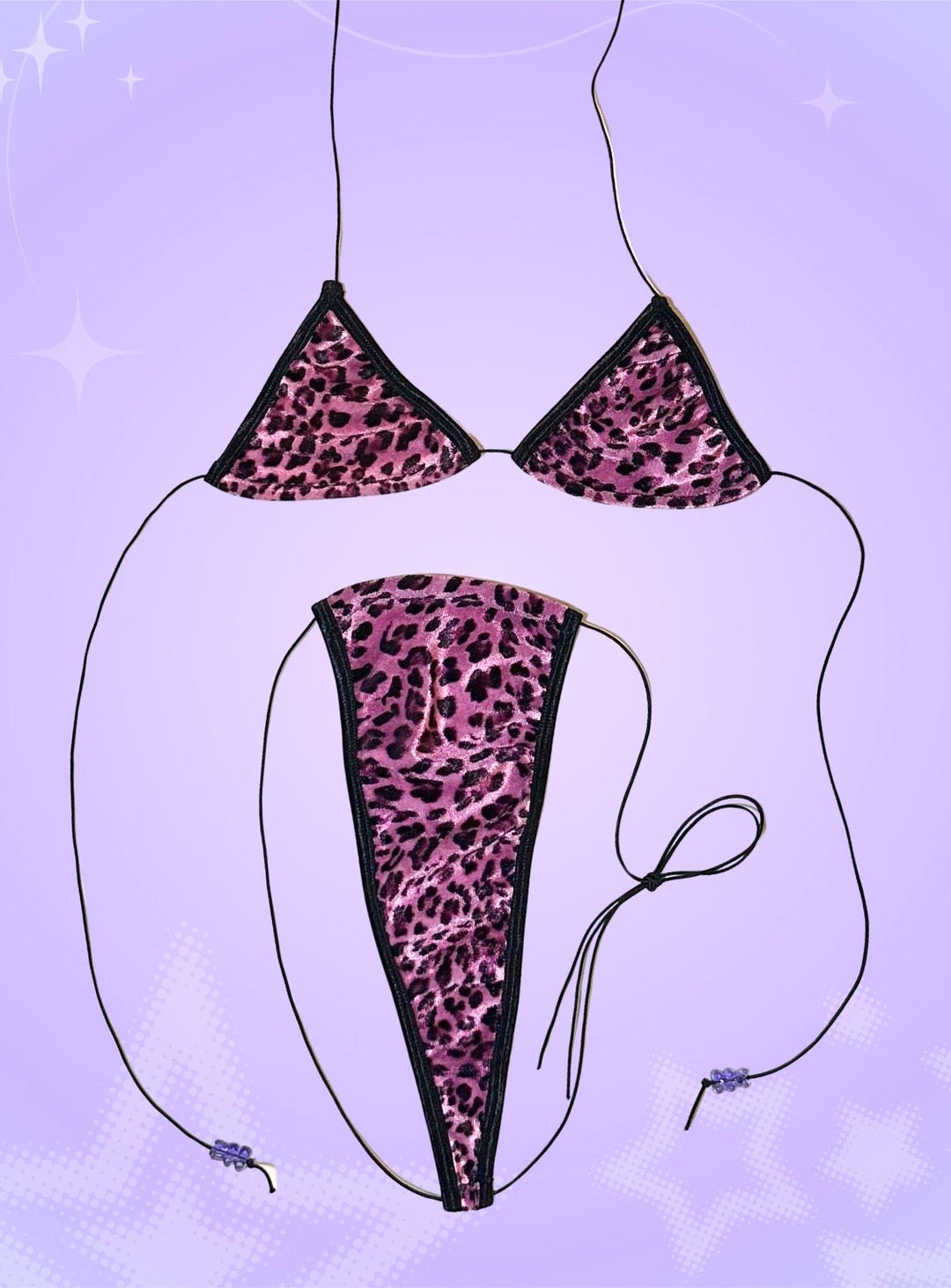 Cheetah Print Velvet Stripper Microkini | Thong Bikini Exotic Dancewear | Extreme Micro String ...