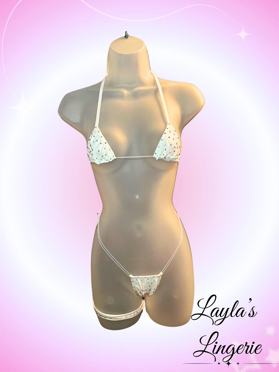 White Rhinestone Thong Microkini With Thigh Garter Stripper Rave Outfit - Etsy