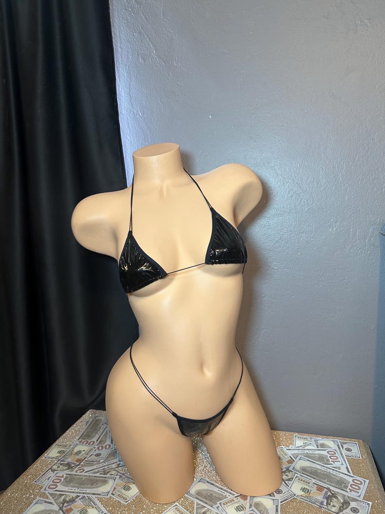 Black Faux Latex PVC Microkini Thong Stripper Bikini; Exotic Dancewear Bottlegirl Outfit - Etsy