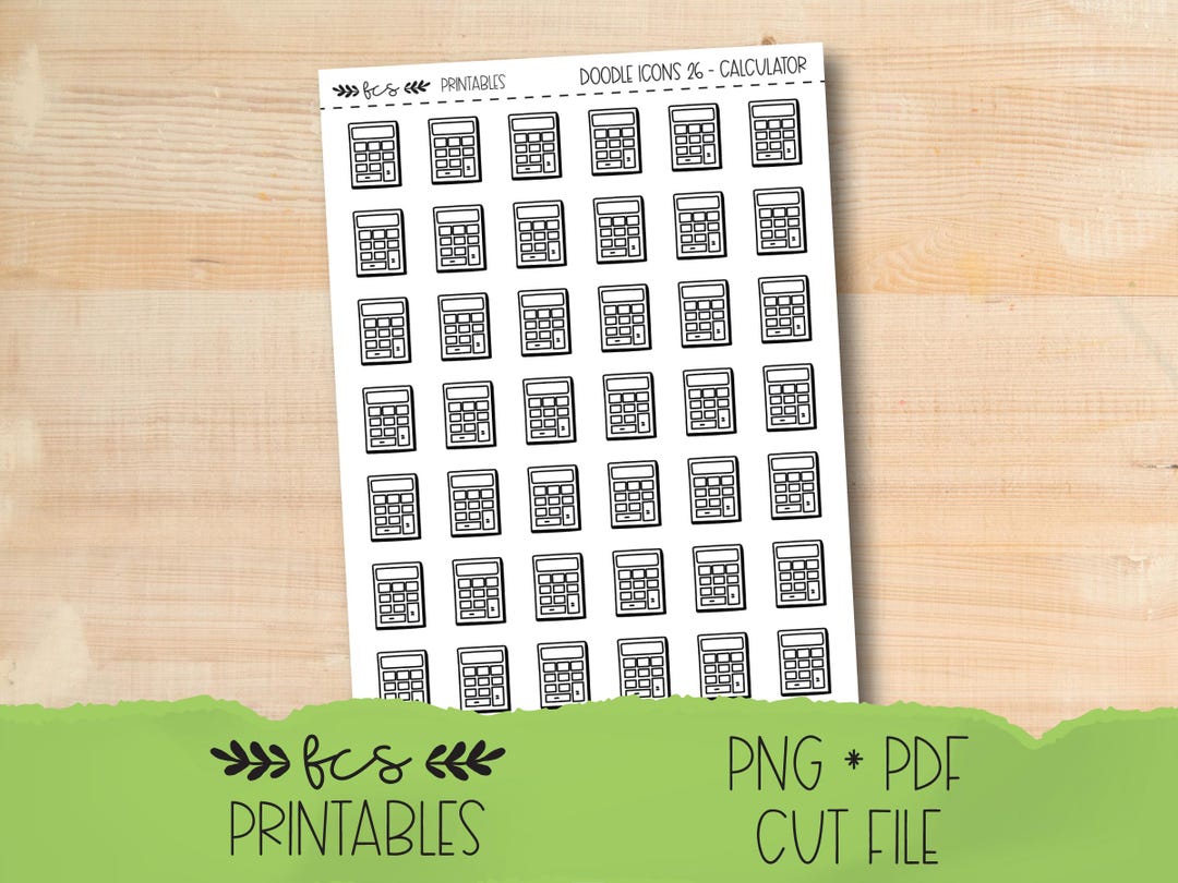 Printable CALCULATOR Doodle Icon Stickers in Four Colorways - Etsy
