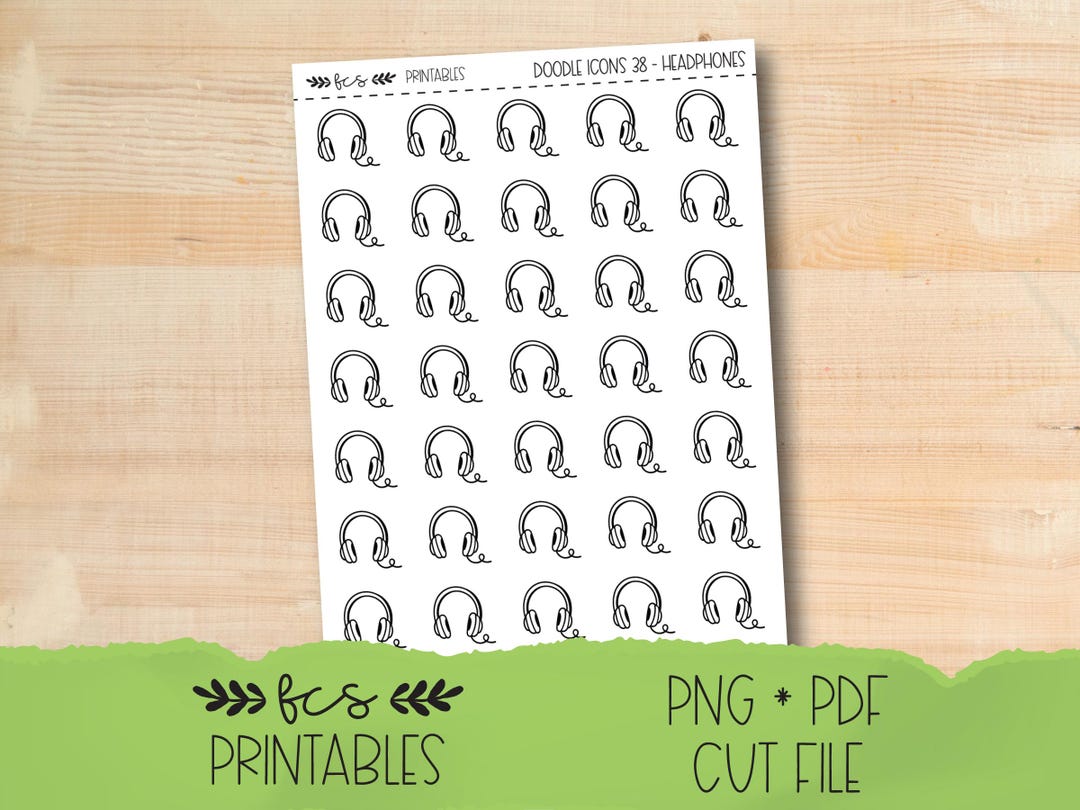 Printable HEADPHONES Doodle Icon Stickers in Four Colorways - Etsy