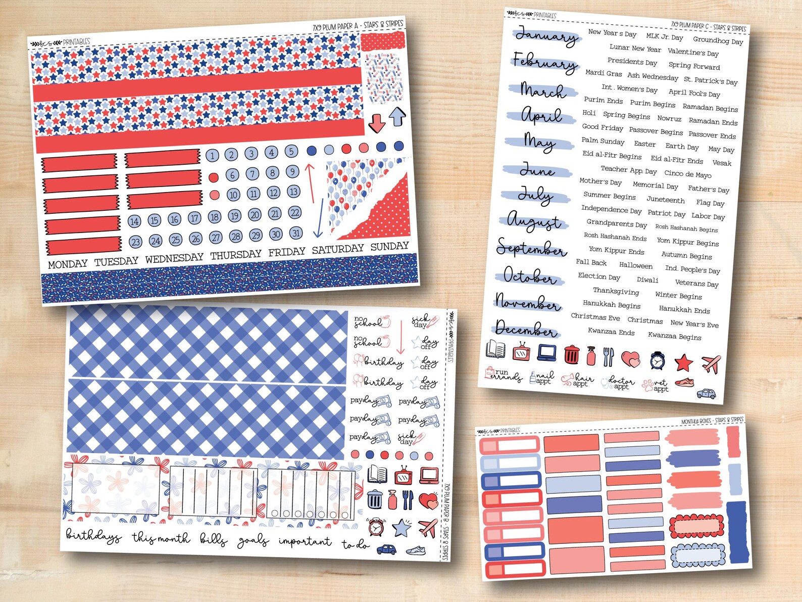 STARS & STRIPES Plum Paper 7x9 Printable Monthly Sticker Kit - Etsy