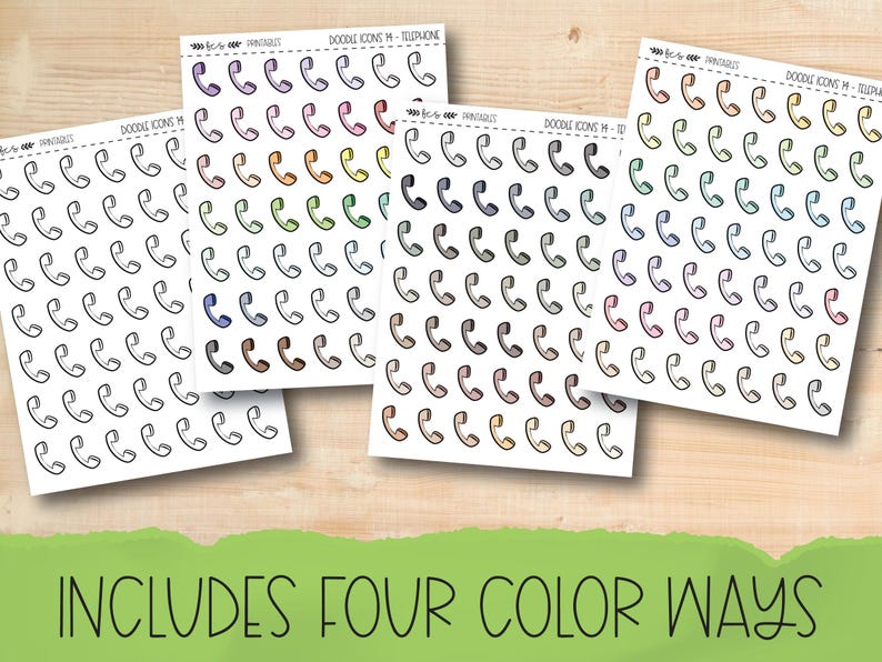 Printable TELEPHONE Doodle Icon Stickers in Four Colorways - Etsy