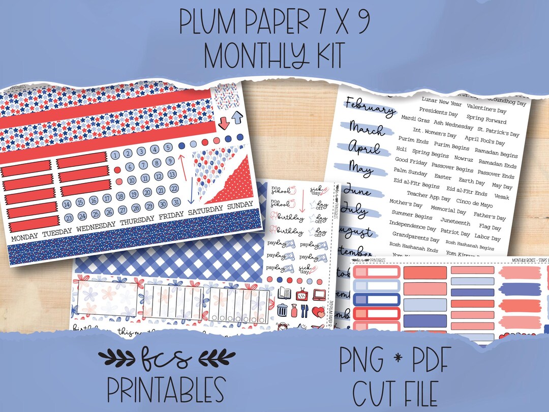 STARS & STRIPES Plum Paper 7x9 Printable Monthly Sticker Kit - Etsy