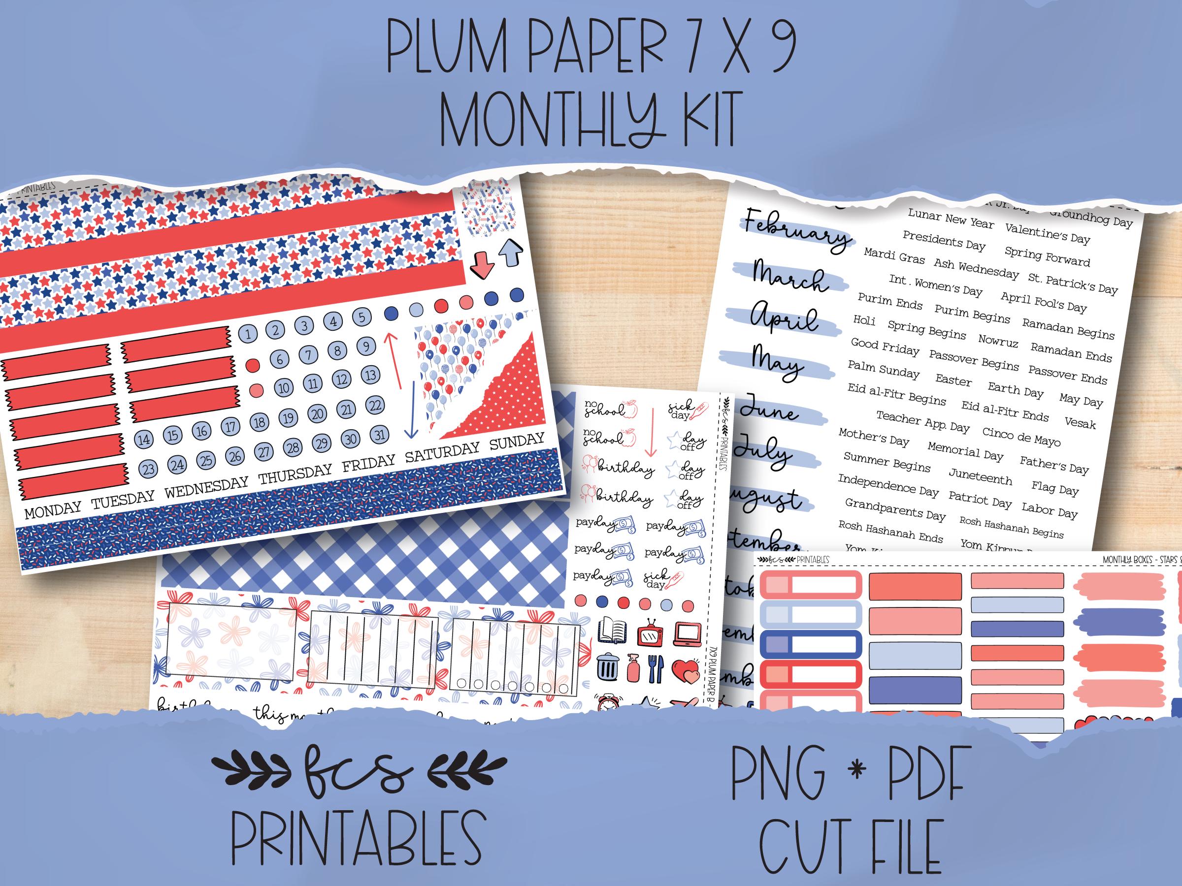 STARS & STRIPES Plum Paper 7x9 Printable Monthly Sticker Kit - Etsy