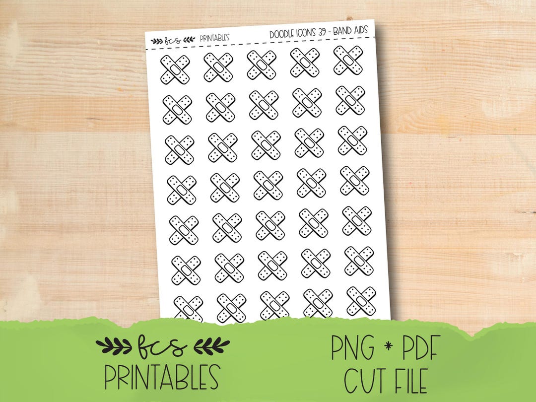 Printable BAND AIDS Doodle Icon Stickers in Four Colorways - Etsy