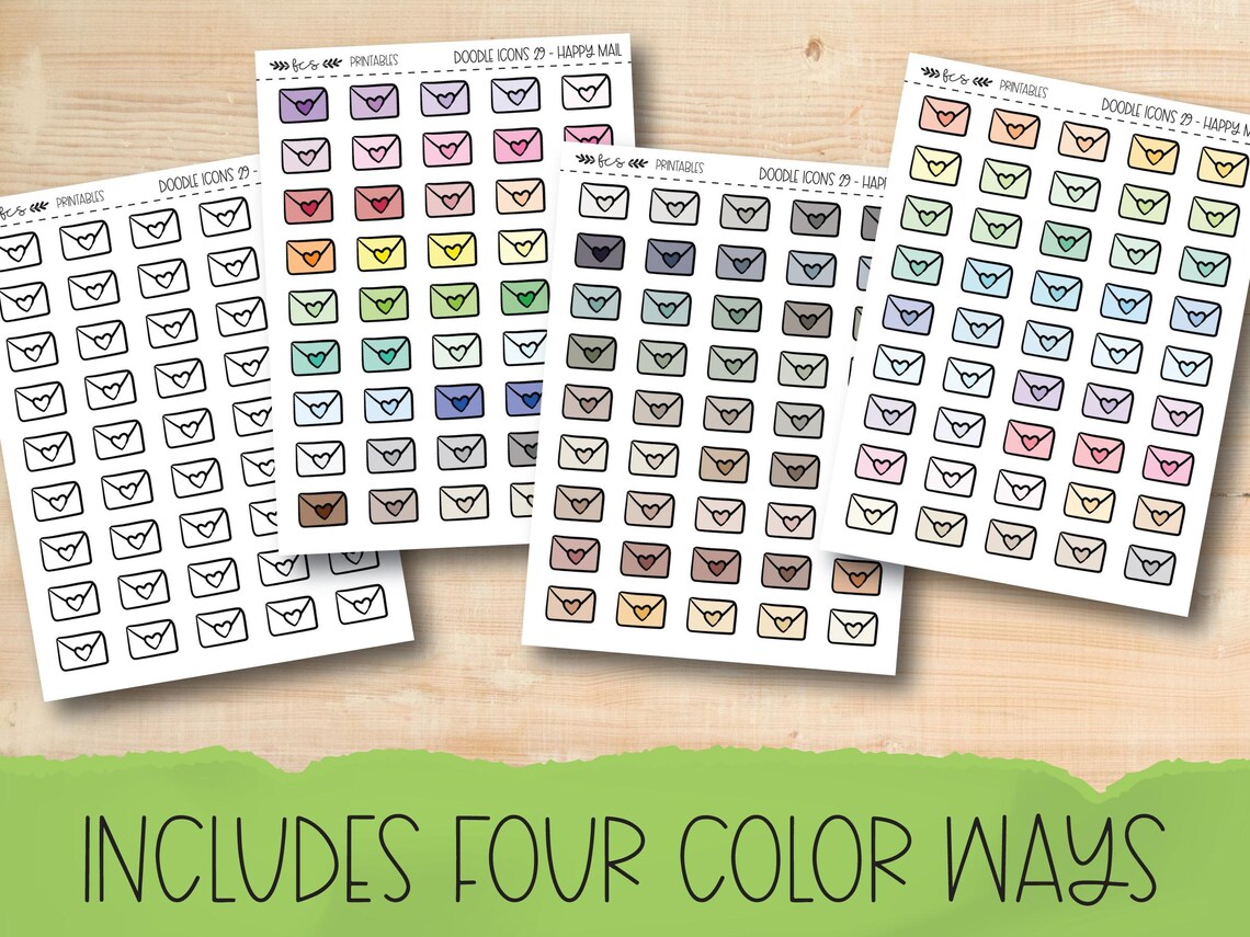 Printable HAPPY MAIL Doodle Icon Stickers in Four Colorways - Etsy