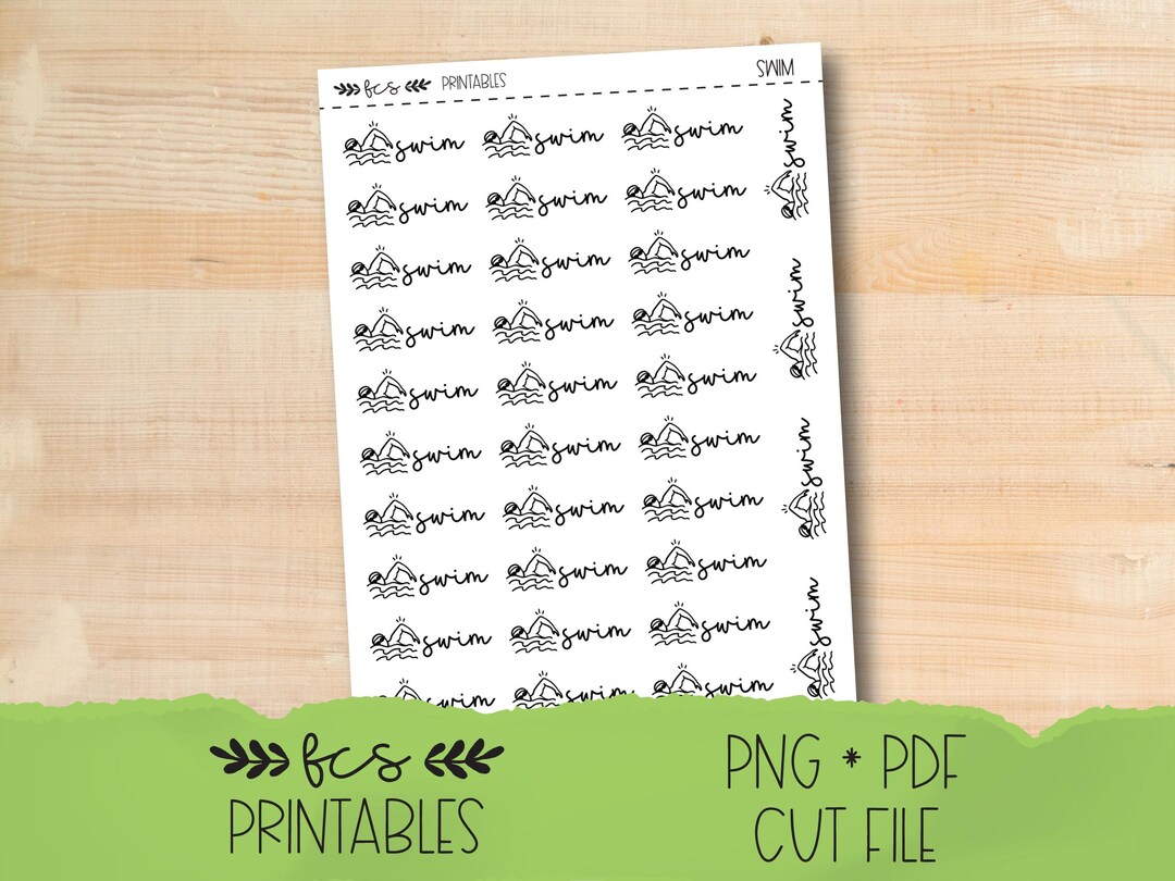 Printable SWIM Doodle Script Stickers in Four Colorways - Etsy