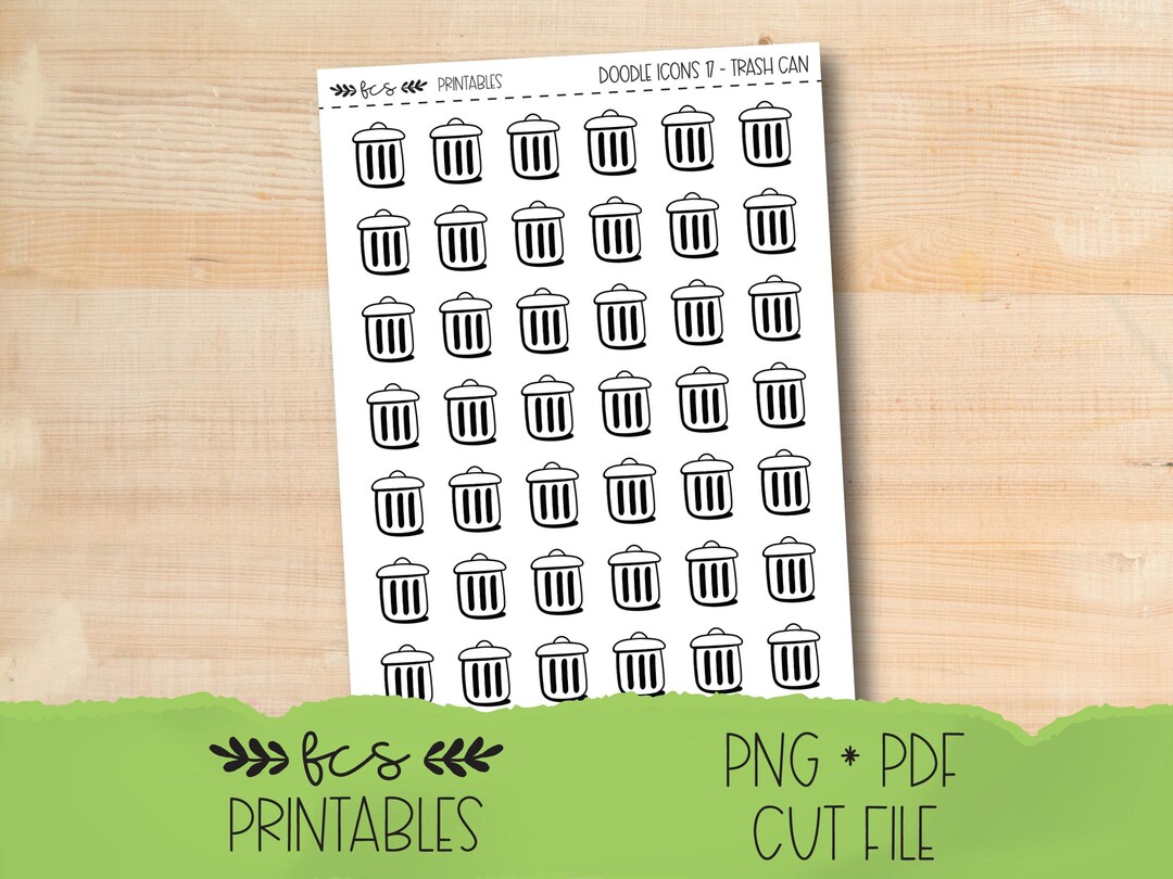 Printable TRASH CAN Doodle Icon Stickers in Four Colorways - Etsy