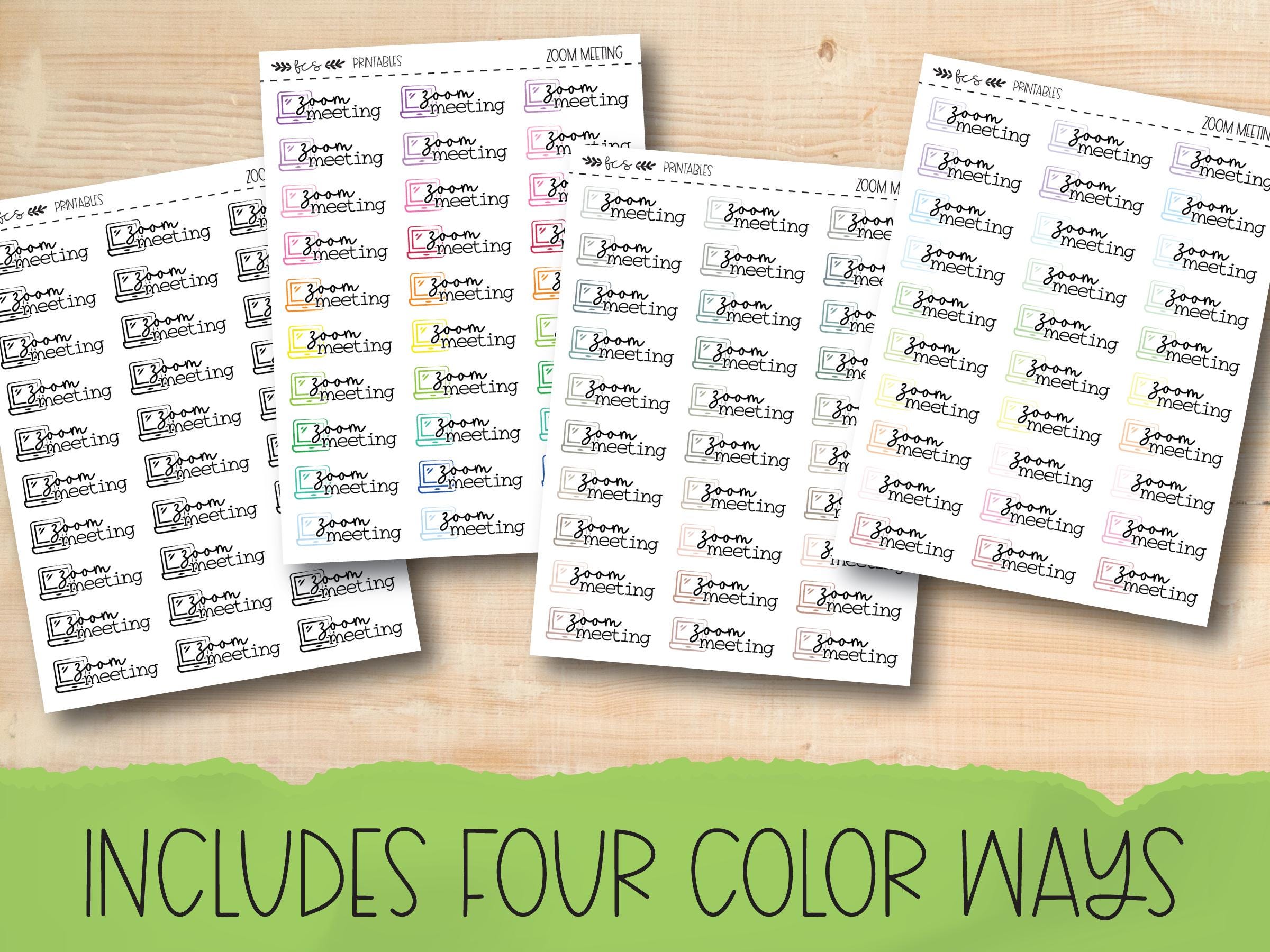 Printable ZOOM MEETING Doodle Script Stickers in Four Colorways - Etsy