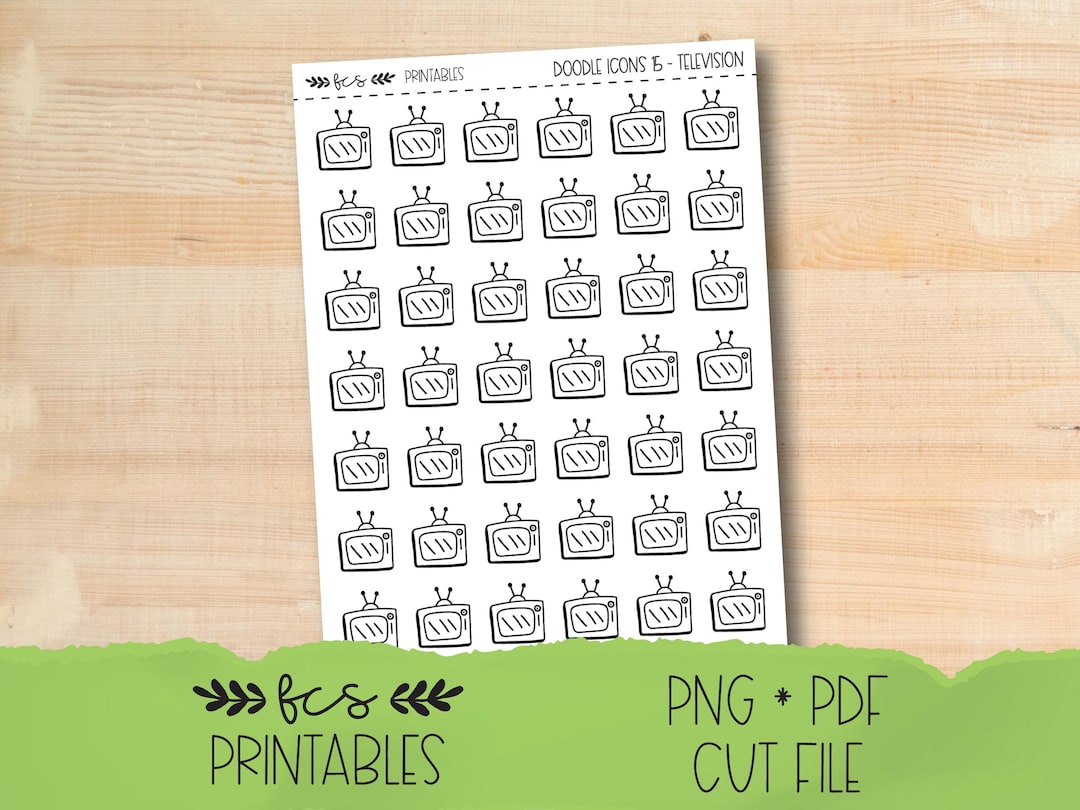 Printable TELEVISION Doodle Icon Stickers in Four Colorways - Etsy