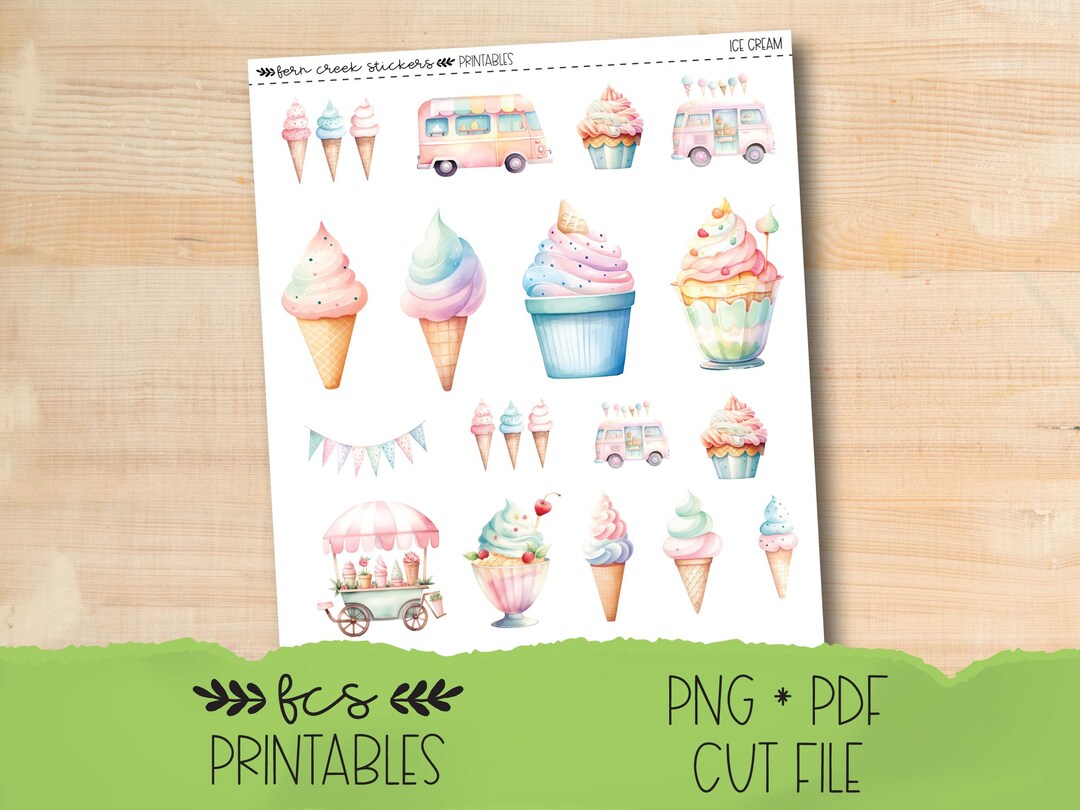 Printable ICE CREAM DECO Stickers - Etsy