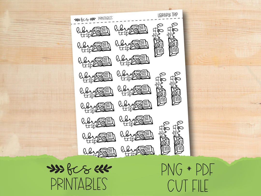Printable LIBRARY TRIP Doodle Script Stickers in Four Colorways - Etsy