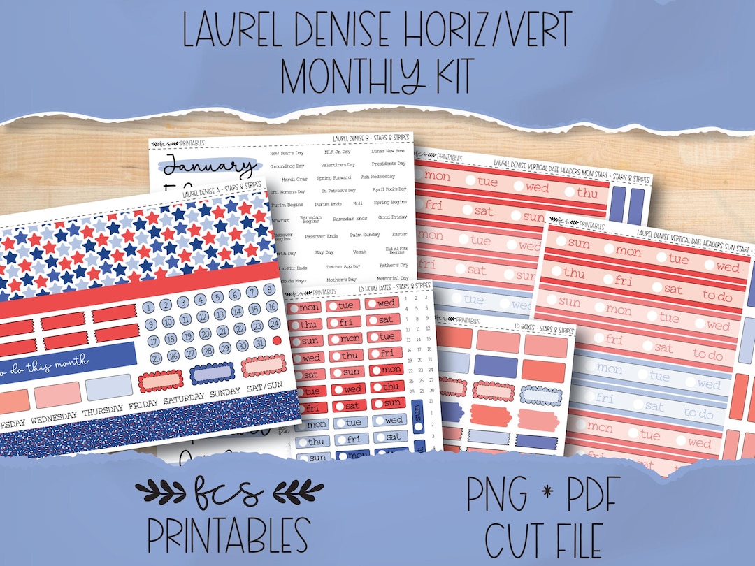 STARS & STRIPES Laurel Denise Horizontal and Vertical Printable Monthly ...