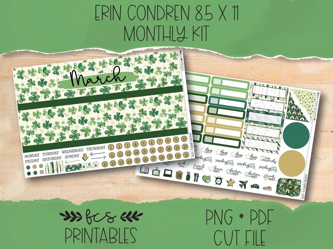 LUCKY Erin Condren 8.5x11 Printable Monthly Sticker Kit - Etsy