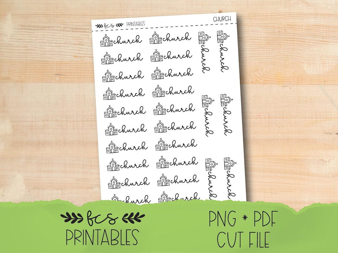 Printable CHURCH Doodle Script Stickers in Four Colorways - Etsy