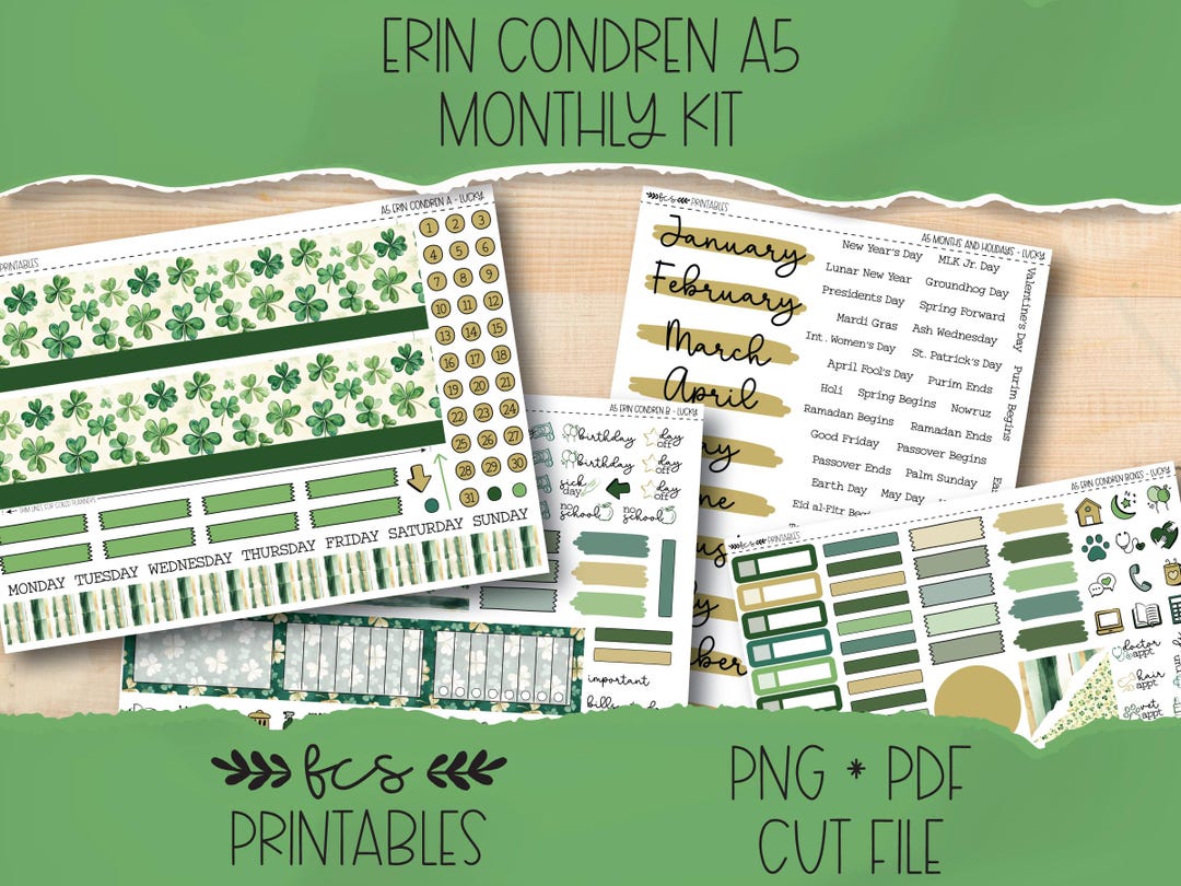 LUCKY Erin Condren A5 Printable Monthly Sticker Kit - Etsy