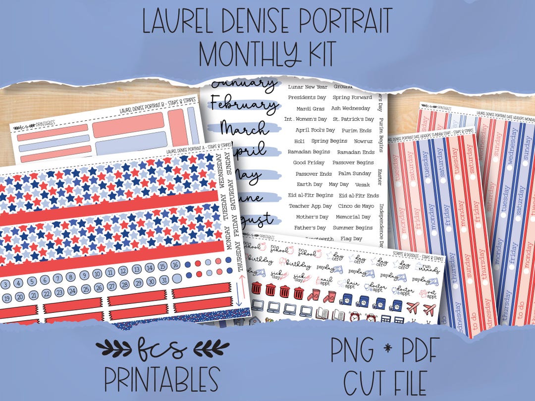 STARS & STRIPES Laurel Denise Portrait Printable Monthly Sticker Kit - Etsy