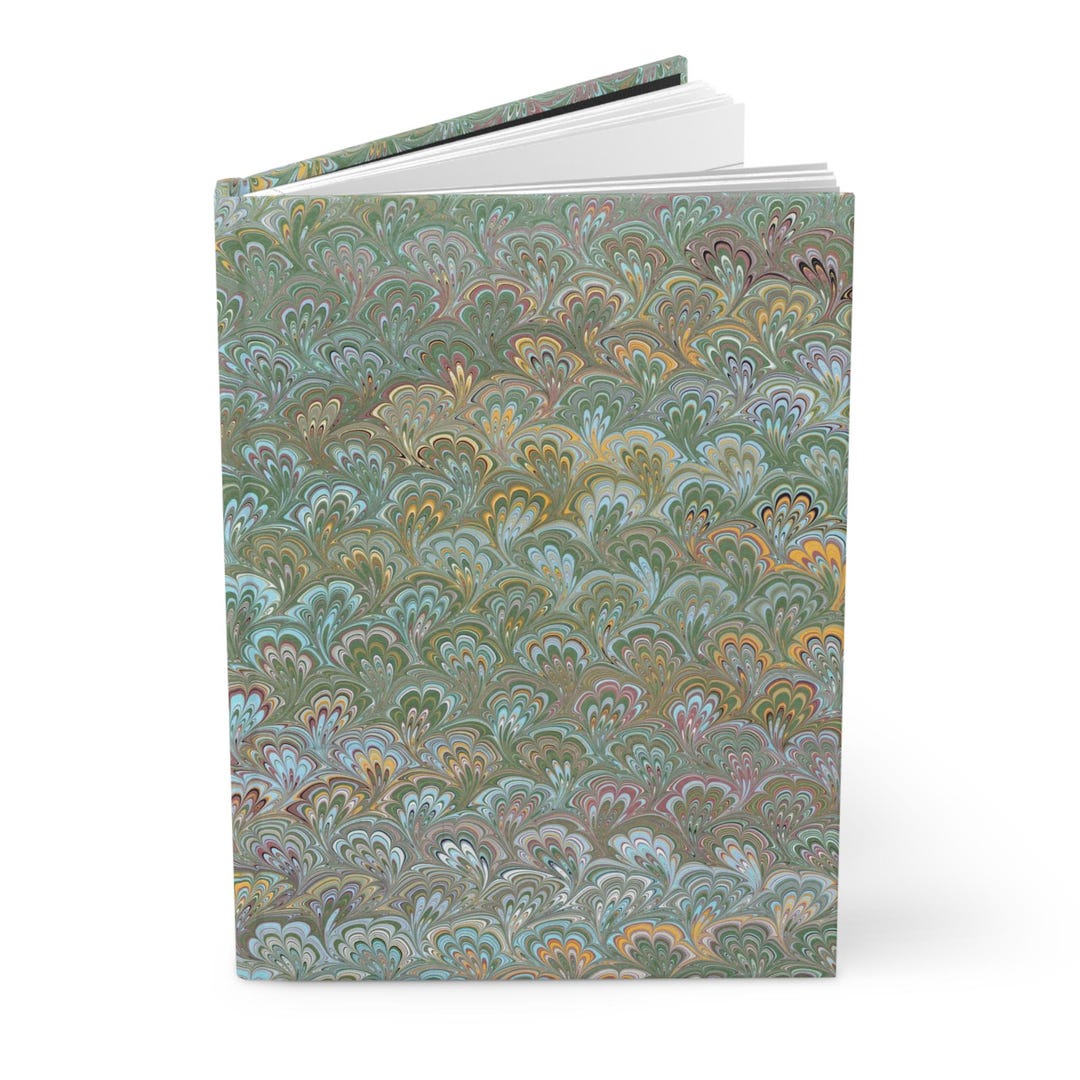 Green and Blue Italian Feather Marble Design on Hardcover Journal Matte ...