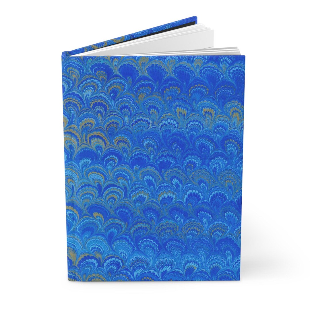 Blue Hand-painted Italian Feather Marble Design on Hardcover Journal ...