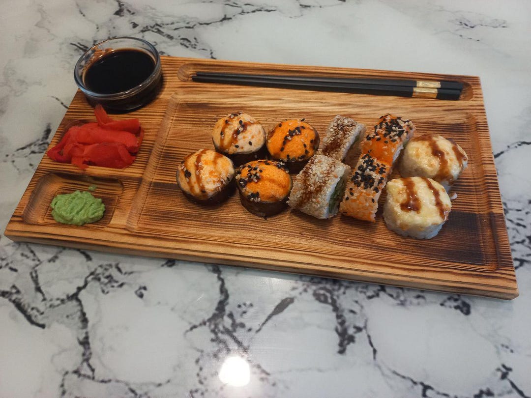 Wooden Sushi Board - Sushi Tray With Groove for Chopstiks, Serving Tray ...